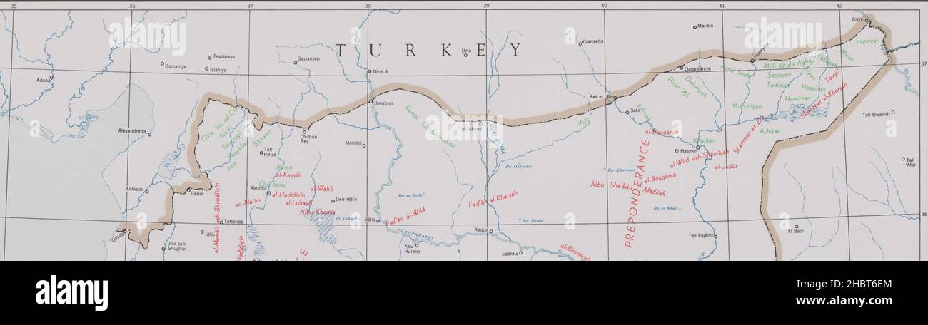 1951 CIA map of Syria – principal Arab and Kurdish tribes Stock Photo ...