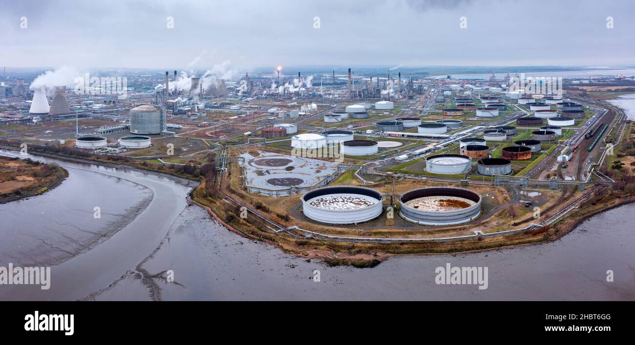 Aerial view of INEOS Grangemouth refinery on River Forth, Scotland UK ...