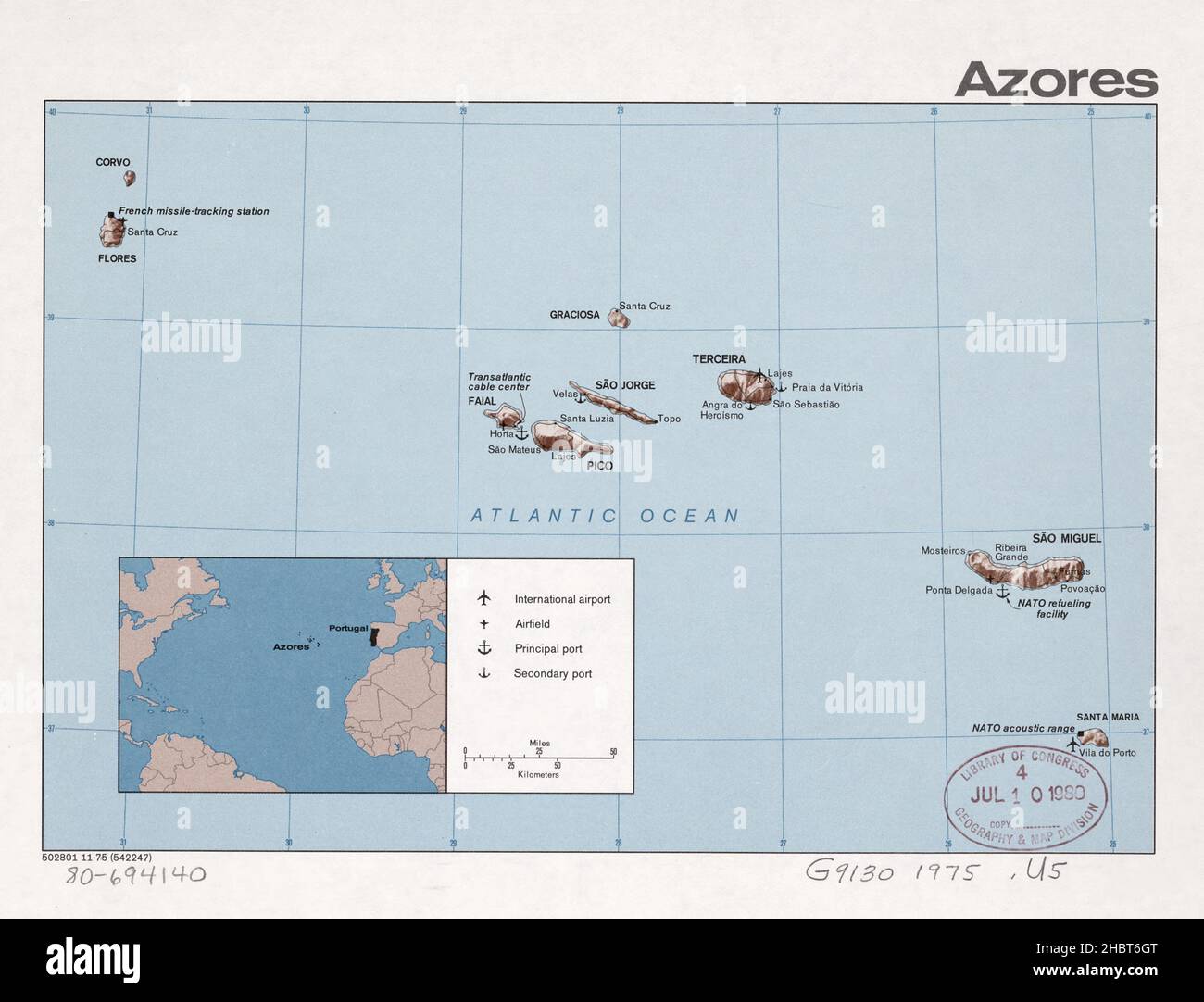 1975 Azores Islands map Stock Photo - Alamy