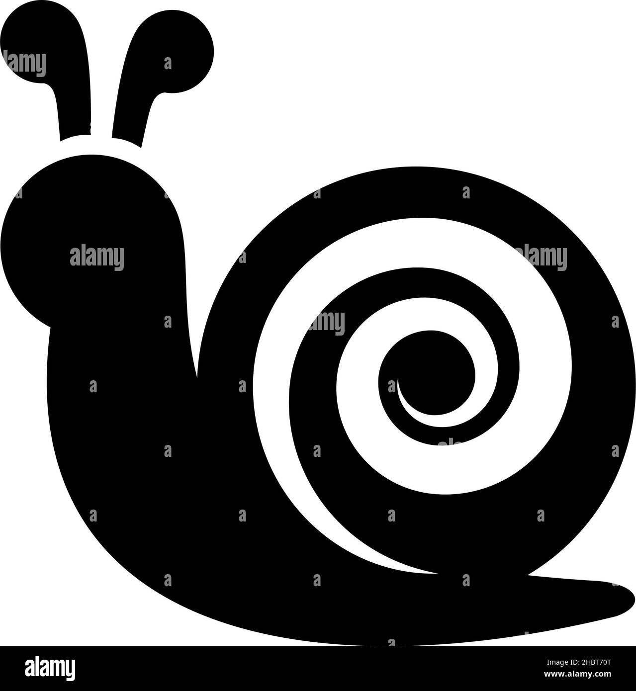 Symbol of black snail crawling on the ground carrying its spin shell ...