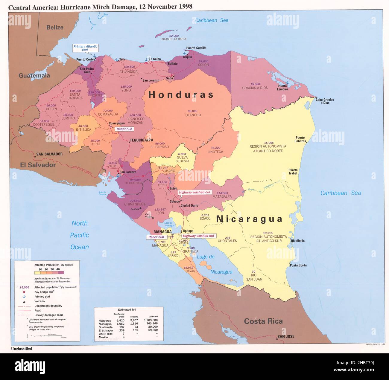 Central america hurricane mitch damage map hi-res stock photography and ...
