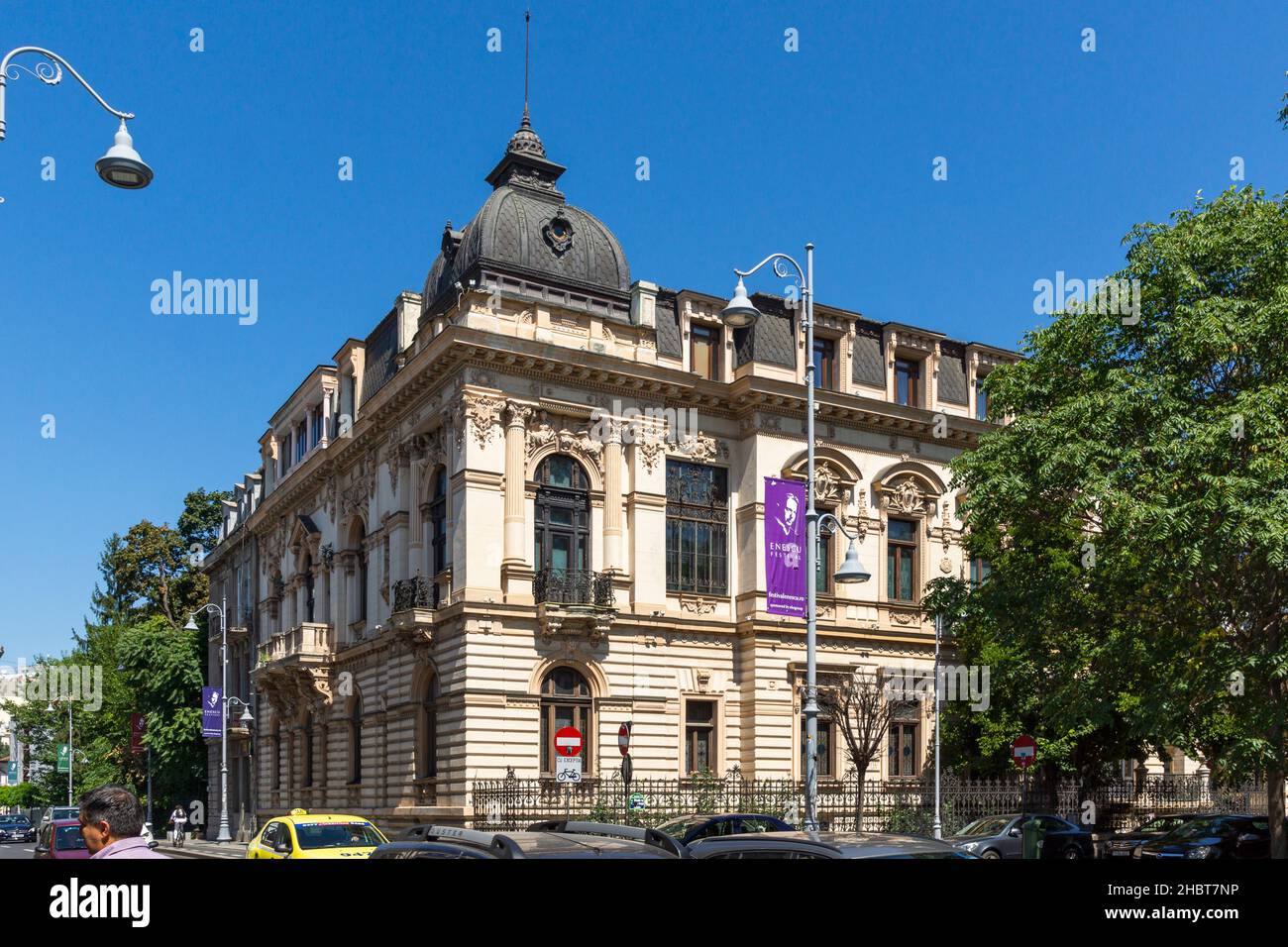 BUCHAREST, ROMANIA - AUGUST 17, 2021: Typical street and building at ...