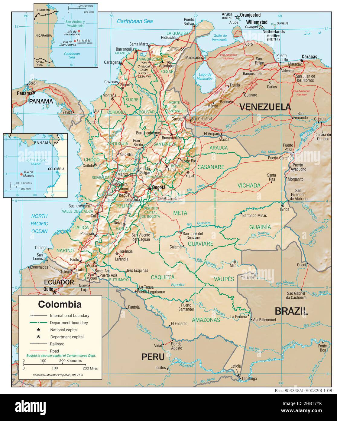 Topographic map of Colombia (shaded relief), 2008 Stock Photo - Alamy