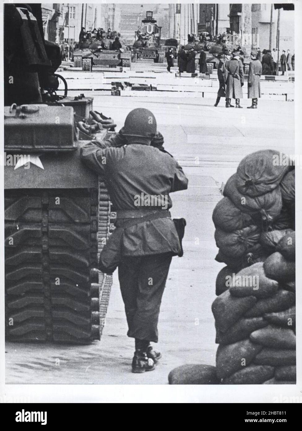 Oct. 28, 1961. An American soldier monitors the movements of Soviet ...