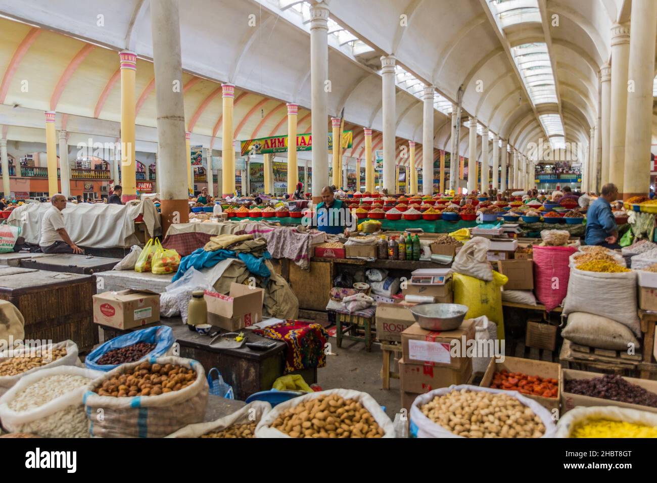 KHUJAND, TAJIKISTAN - MAY 6, 2018: Panchsanbe Panjshanbe Bazaar market ...