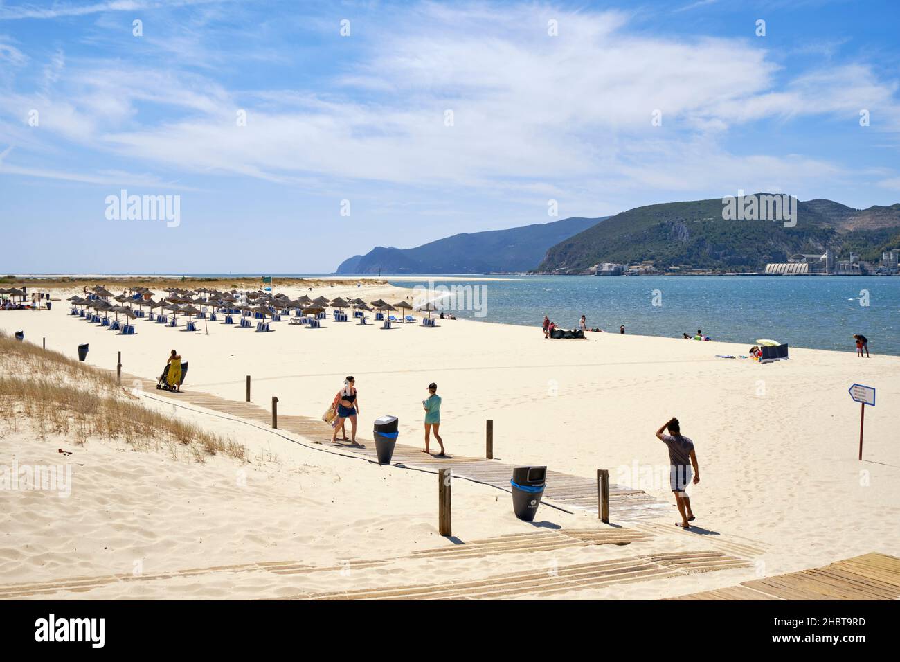 Troia beach and Arrabida mountain range, where the Sado river meets the ...