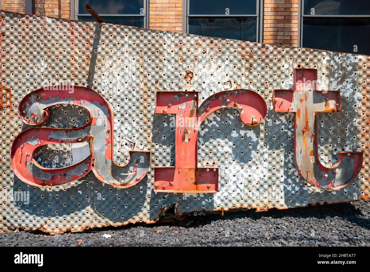 old sign with red metal letters a r t spelling art Stock Photo - Alamy