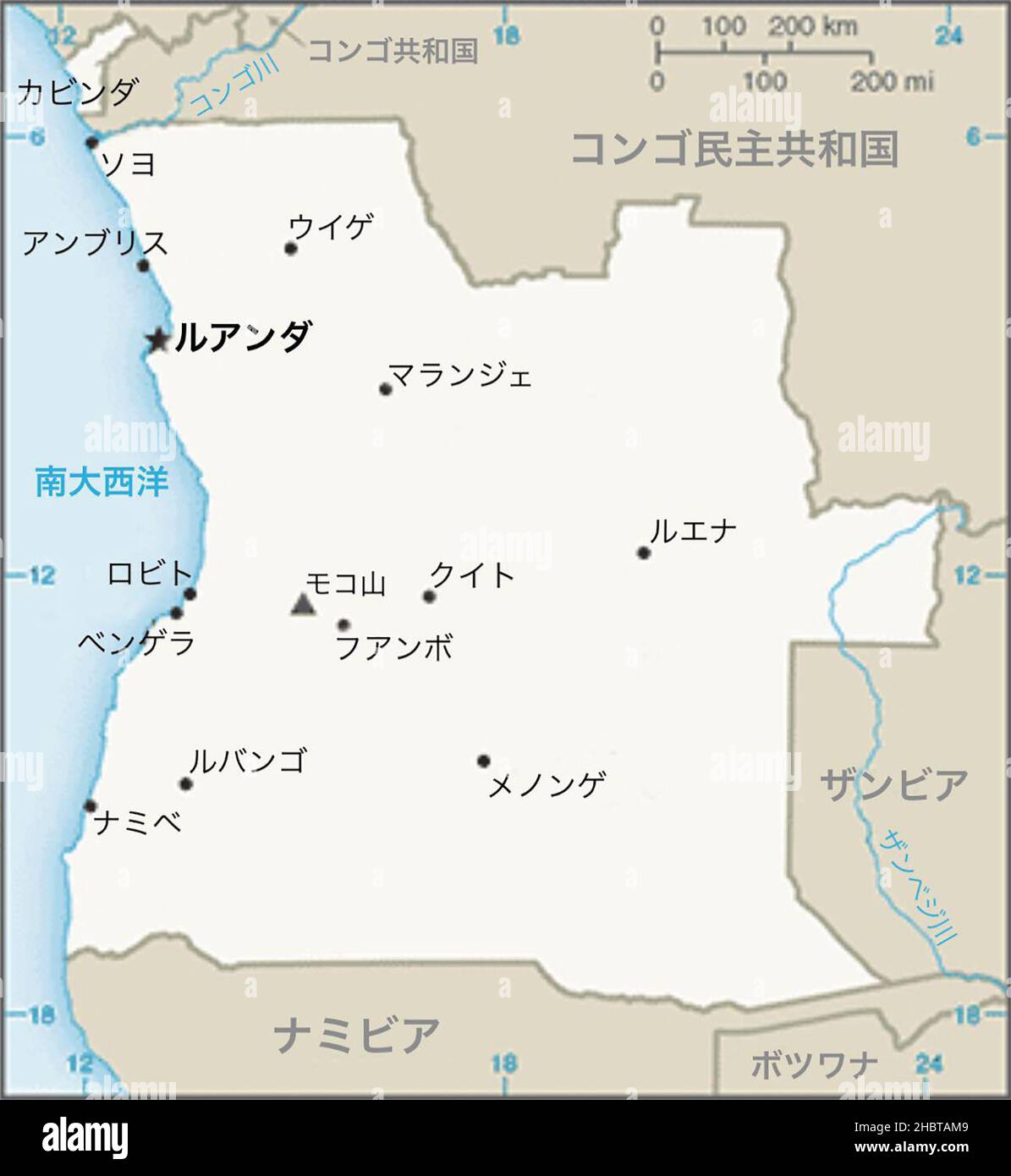 Map of Angola in Japanese (from CIA World Factbook) ca. 3 January 2016 ...
