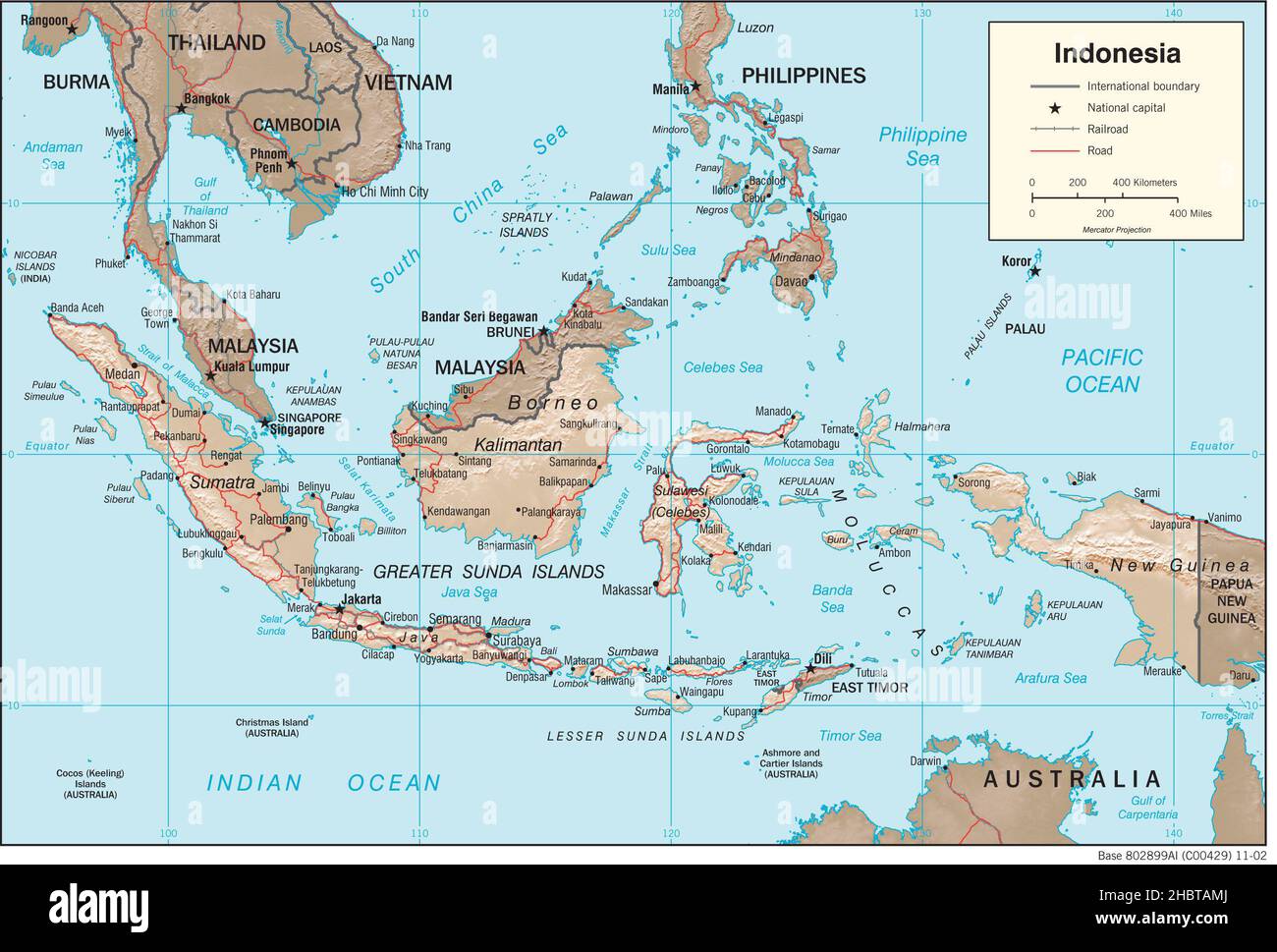 Topographic map of Indonesia (shaded relief), 2002 Stock Photo - Alamy