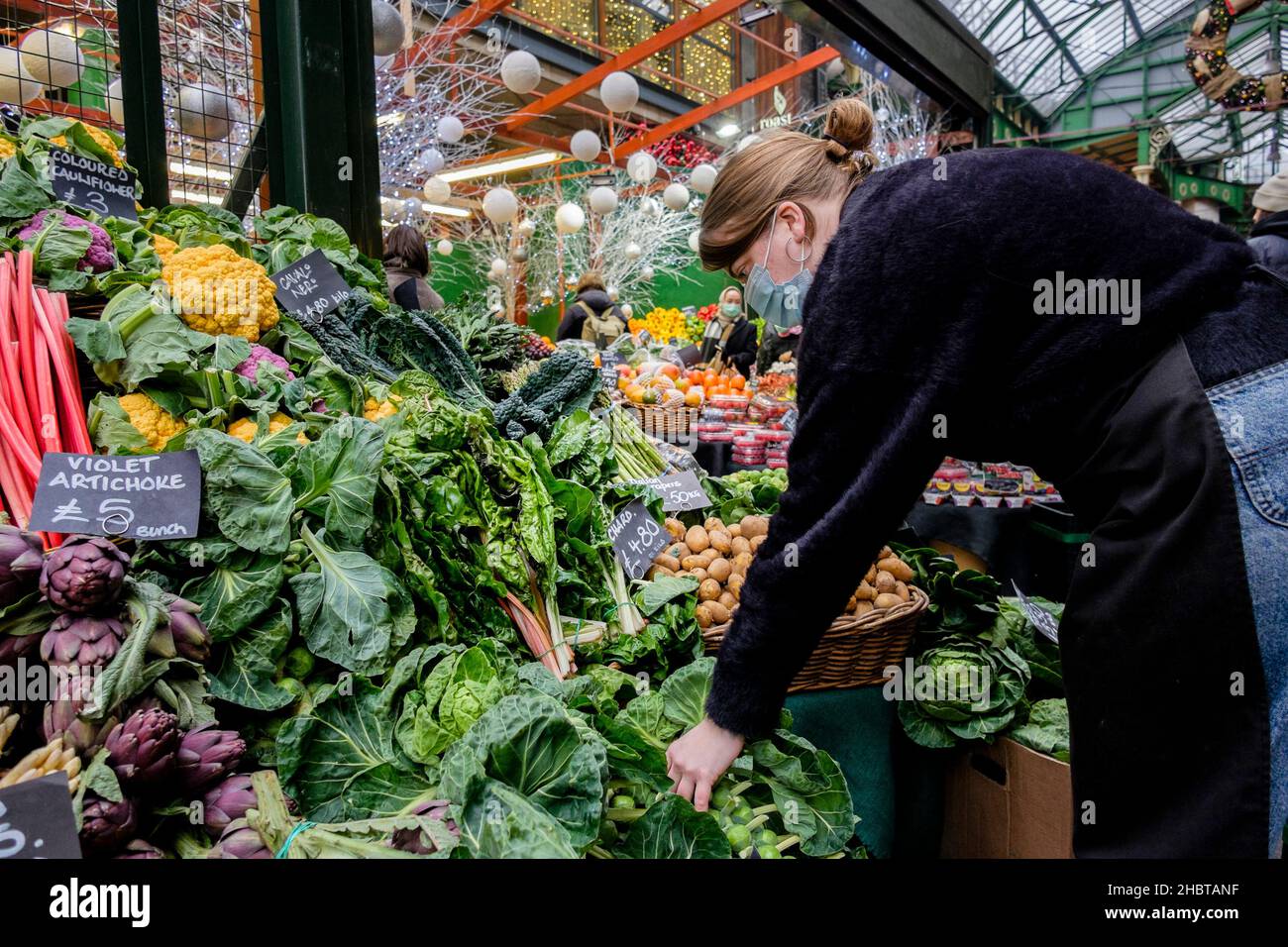 Fresh vegetable produce on stall at Borough Market during lead-up to ...