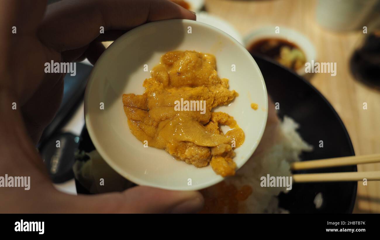 Close up images of japanese seafood rice bowl or kaisendon sashimi ...