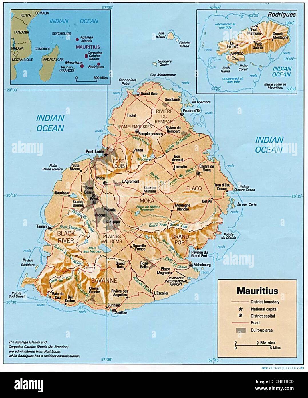 Relief map of Mauritius, with inset of Rodrigues Island. US Central ...