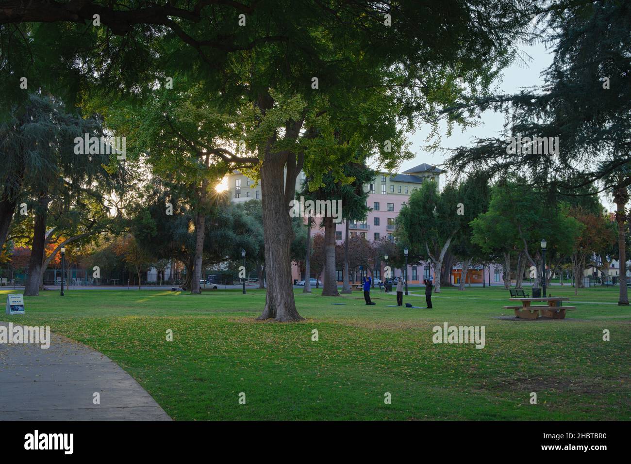 Central Park shown at sunrise in the City of Pasadena, California Stock ...