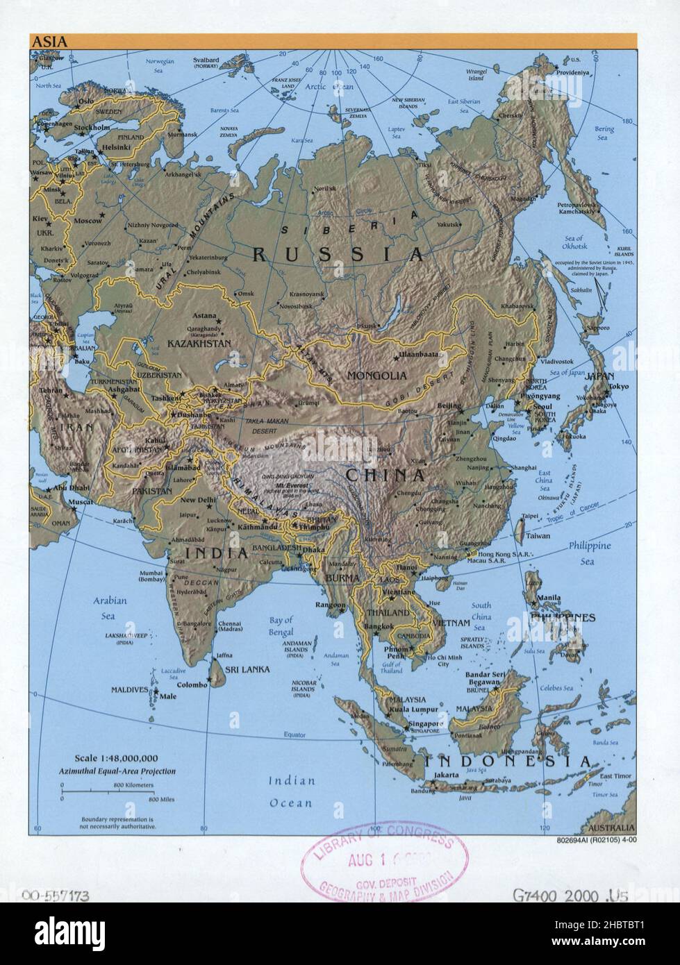 Map of Asia. Relief shown by shading. ca. 2000 Stock Photo - Alamy