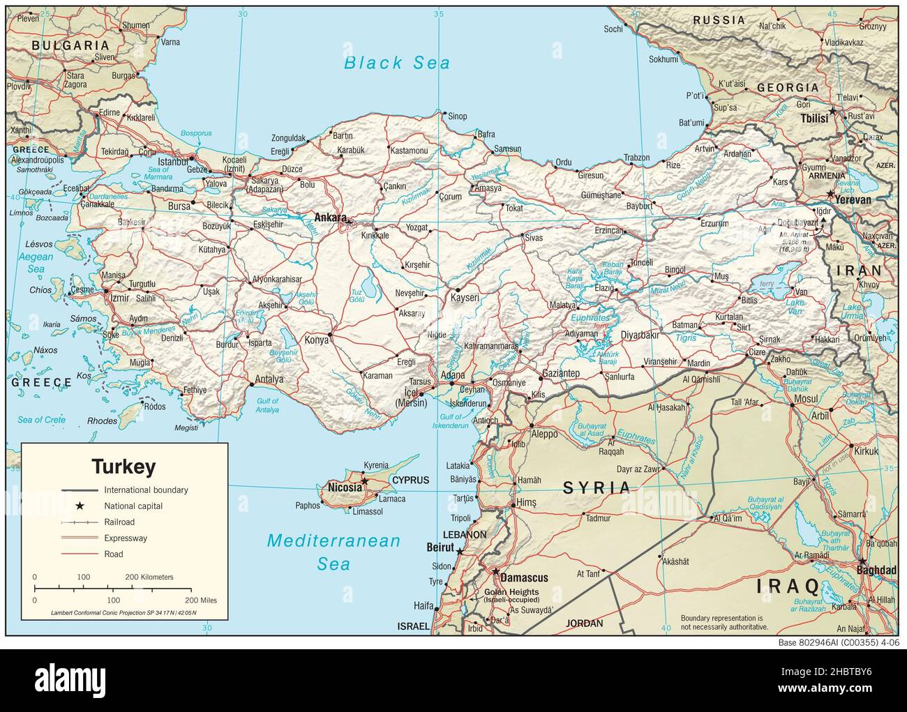 Topographic map of Turkey (shaded relief), 2006 Stock Photo - Alamy