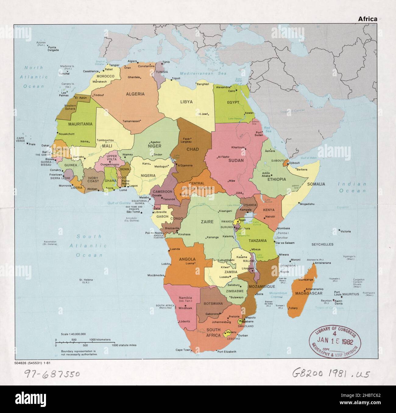 Map of Africa ca. 1981 Stock Photo - Alamy