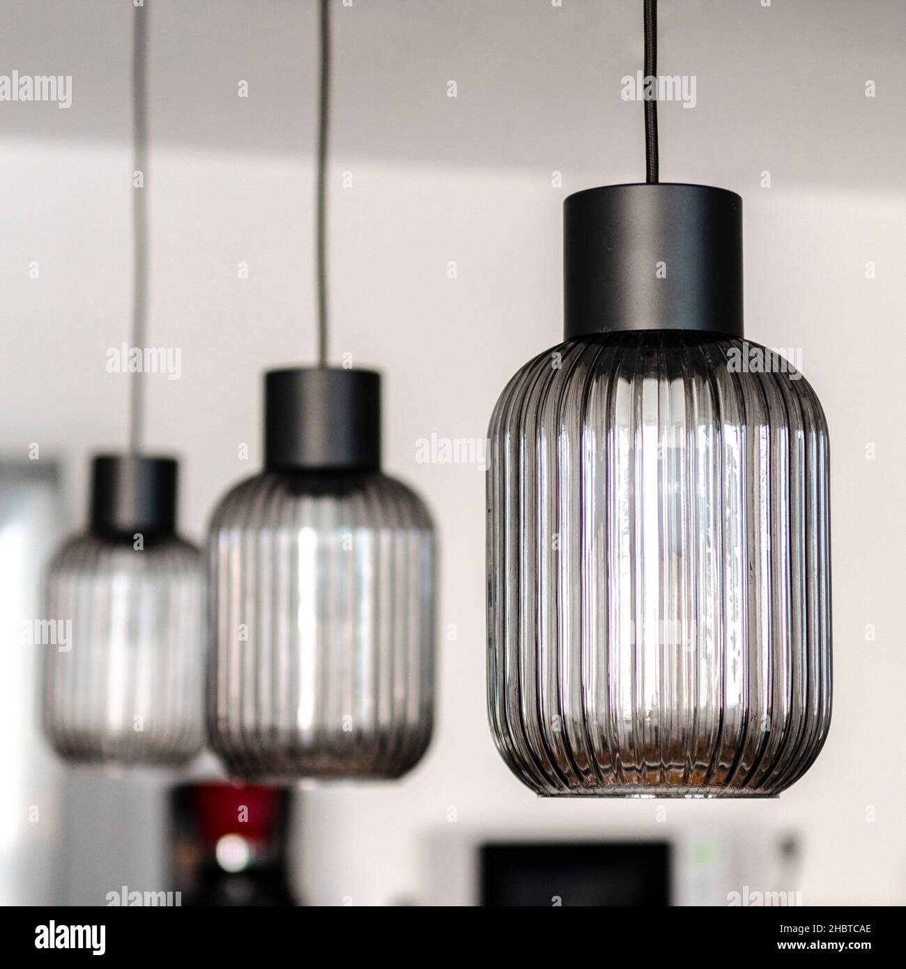 Interior design. Textured glass ceiling lamps in the Scandinavian ...