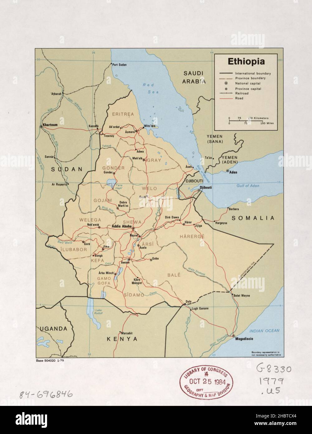 Map of Ethiopia ca. 1979 Stock Photo - Alamy