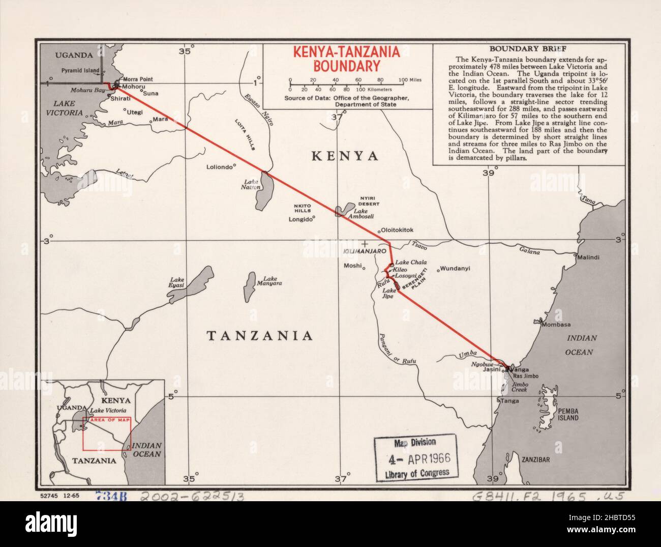 Map of the Kenya Tanzania border ca. 1965 Stock Photo - Alamy