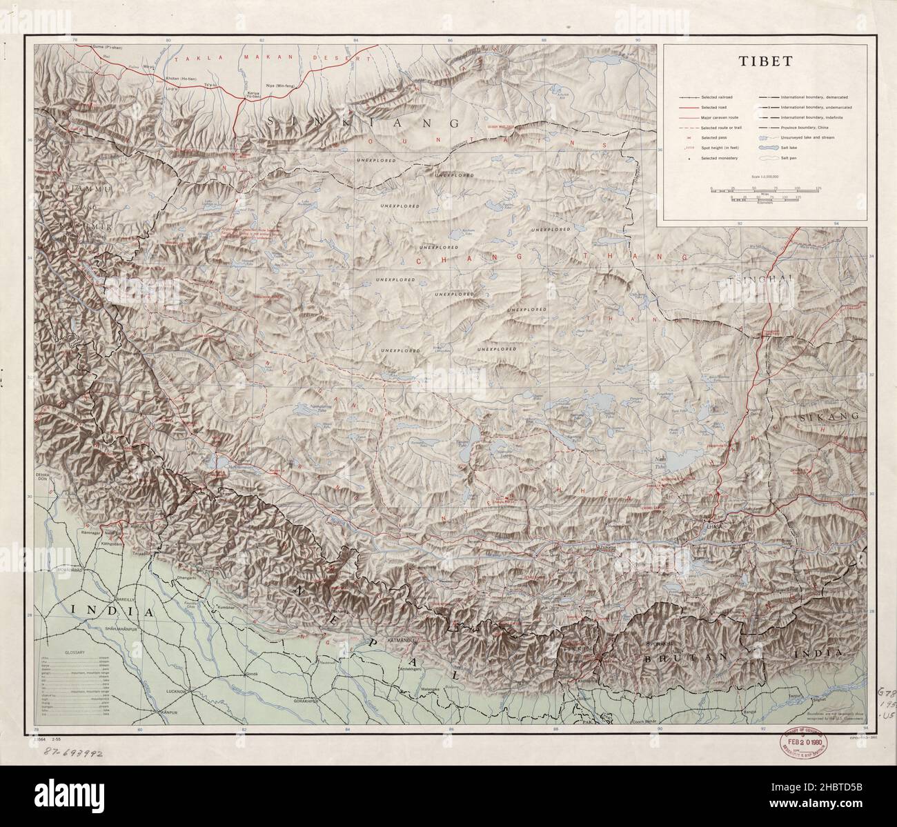 Map of Tibet ca. 1955 Stock Photo - Alamy