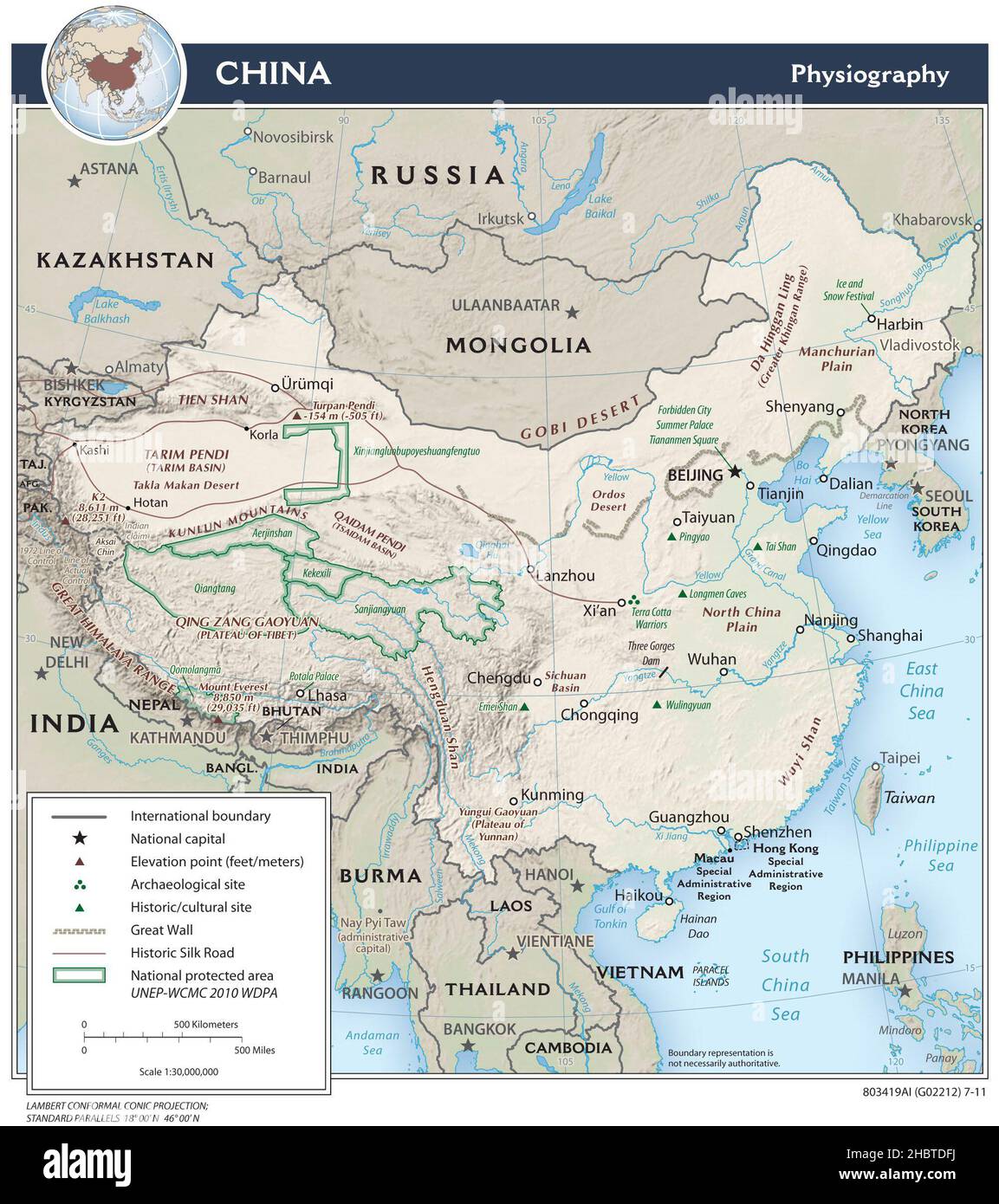 Topographic map of China (shaded relief), 2011 Stock Photo - Alamy