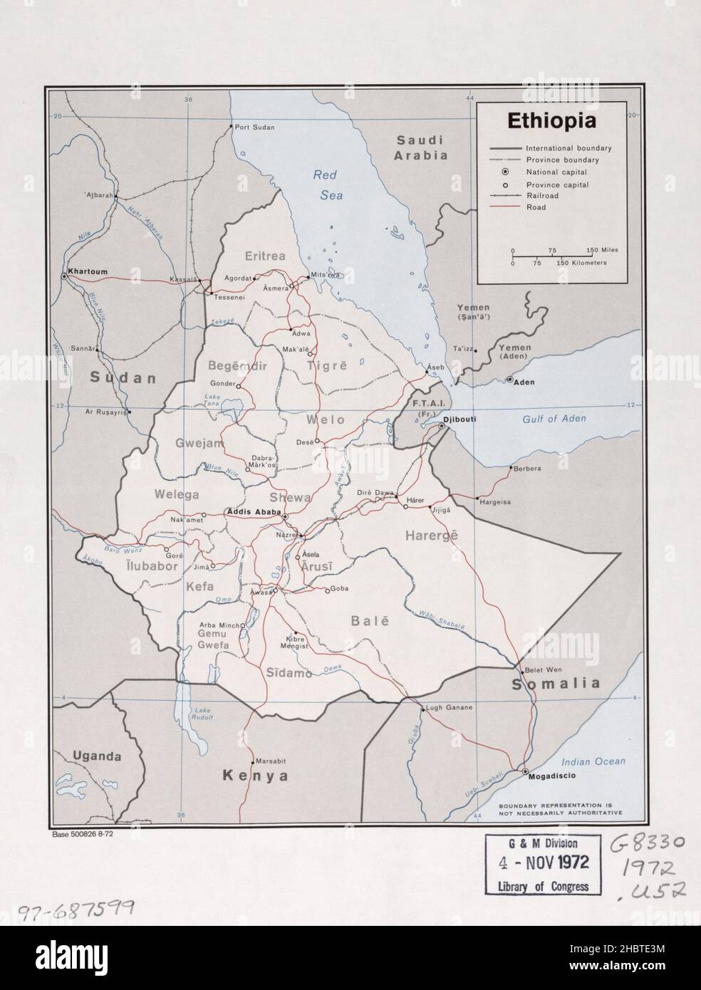 Map of Ethiopia ca. 1972 Stock Photo - Alamy