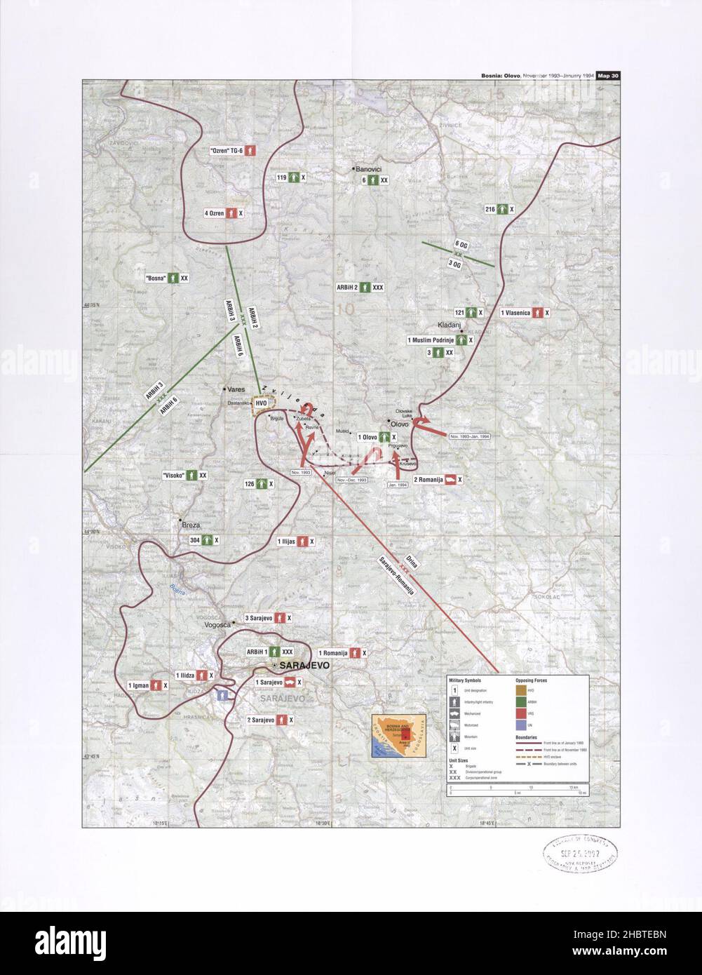 Military Map of Olovo, Bosnia November 1993-January 1994 Stock Photo ...