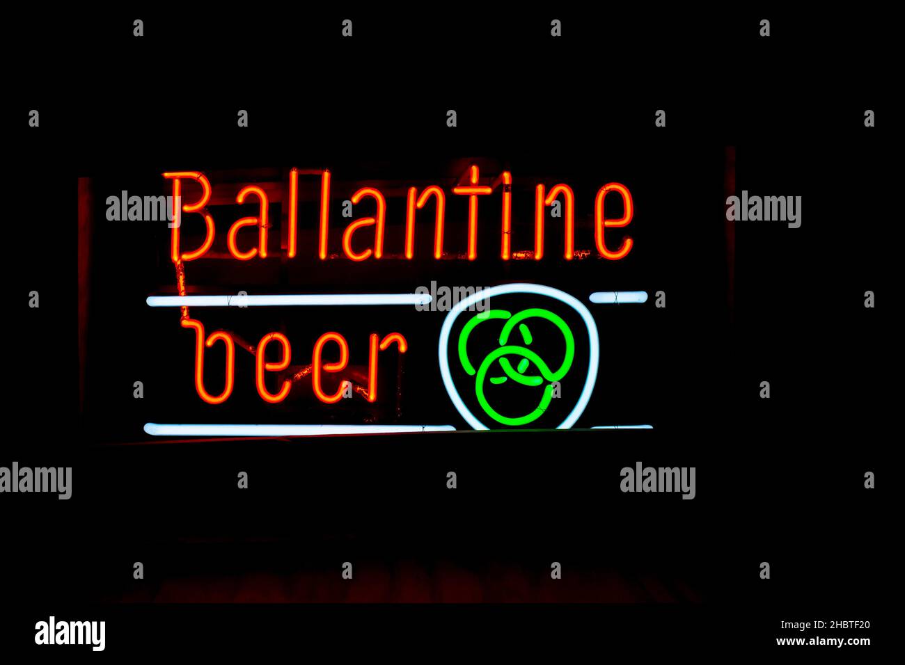 multicoloured illuminated neon sign of Ballantine beer Stock Photo - Alamy