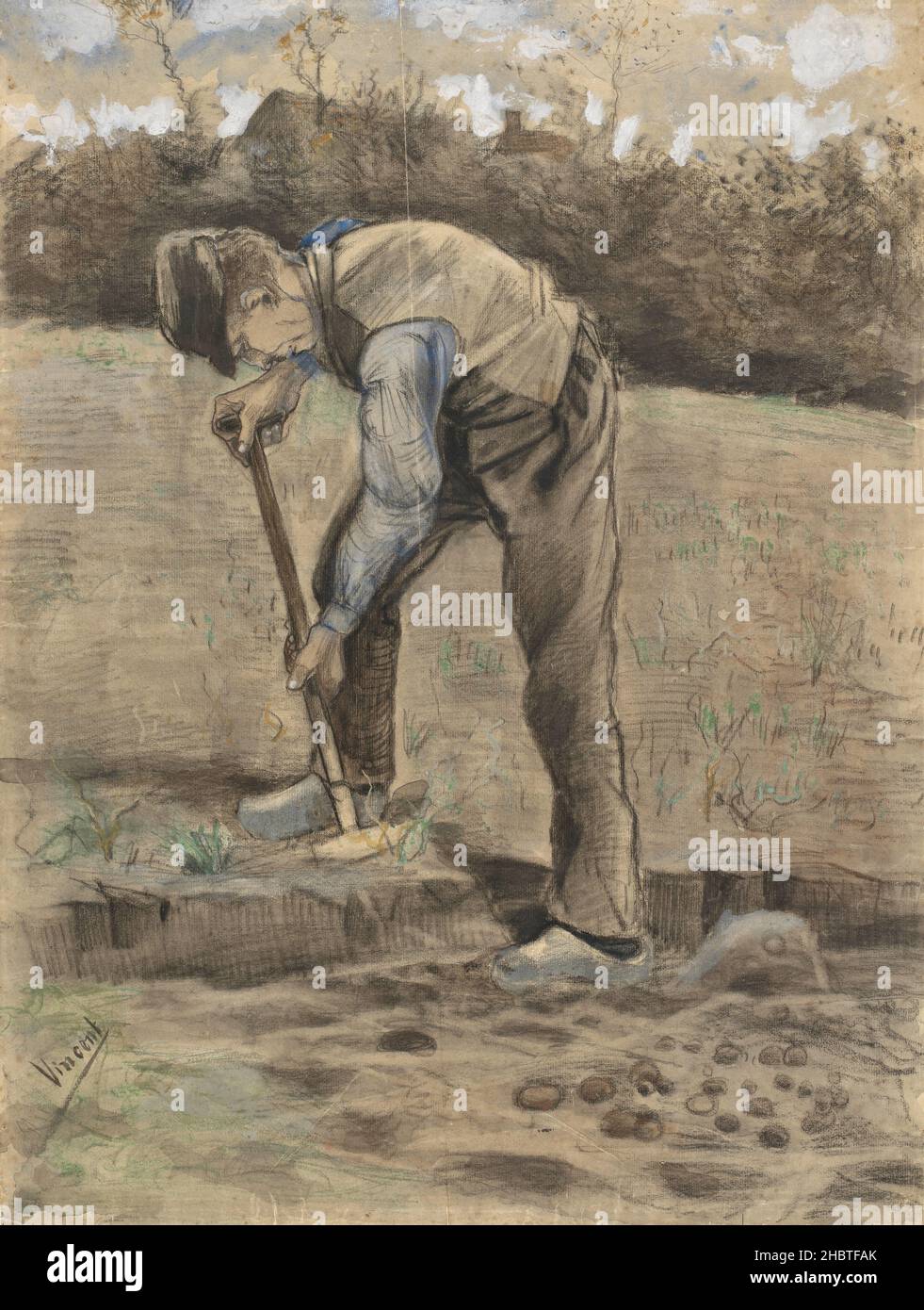 Digger - 1881 - carboncino, gessetto e acquerello on carta 62,2 x 46,8 ...