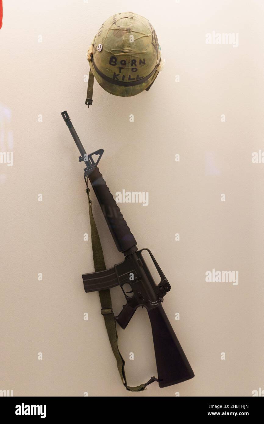 The Bofun helmet with it's peace symbol badge and m16 rifle from the ...