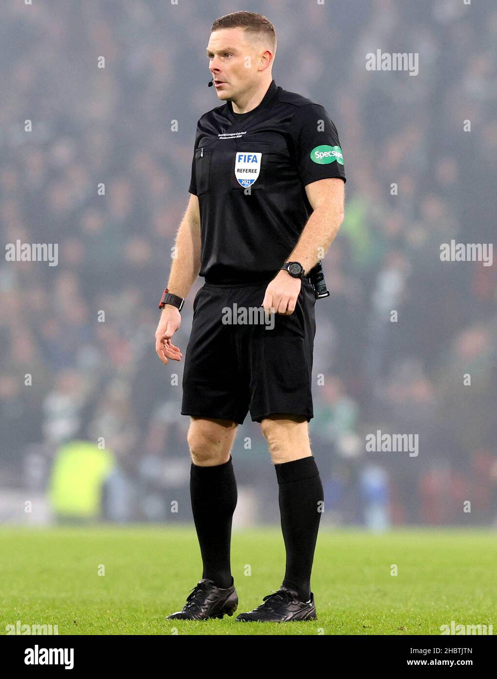 Referee John Beaton during the Premier Sports Cup Final at Hampden Park ...