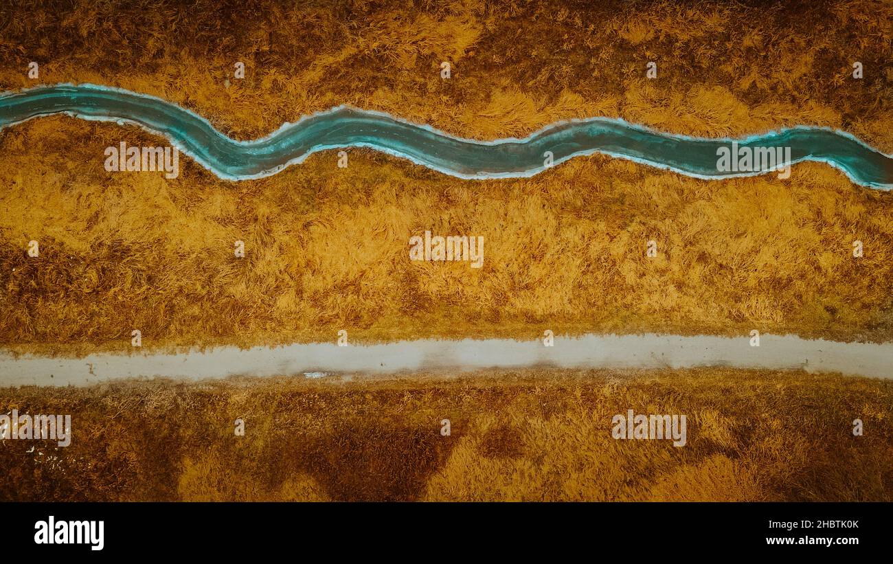 Aerial view of trail and stream Stock Photo - Alamy