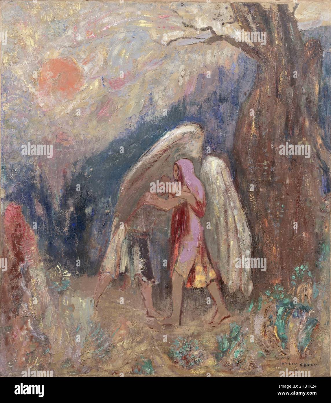 Jacob and the Angel - 1907c. - oil on wood 47 x 41,6 cm - Redon Odilon ...