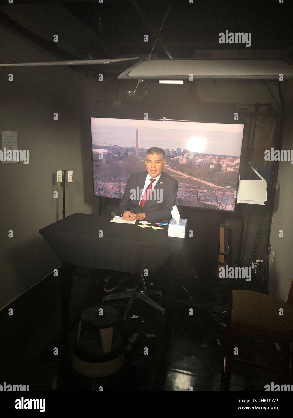 Congressman Tony Cardenas preparing to go live on CNN. ca. 14 March ...