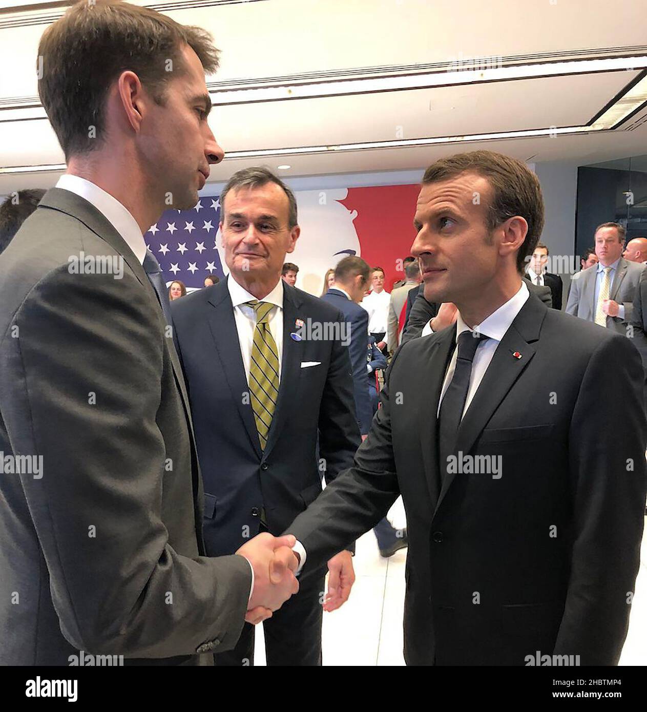 French President Emmanuel Macron and Senator Tom Cotton ca. 26 April ...