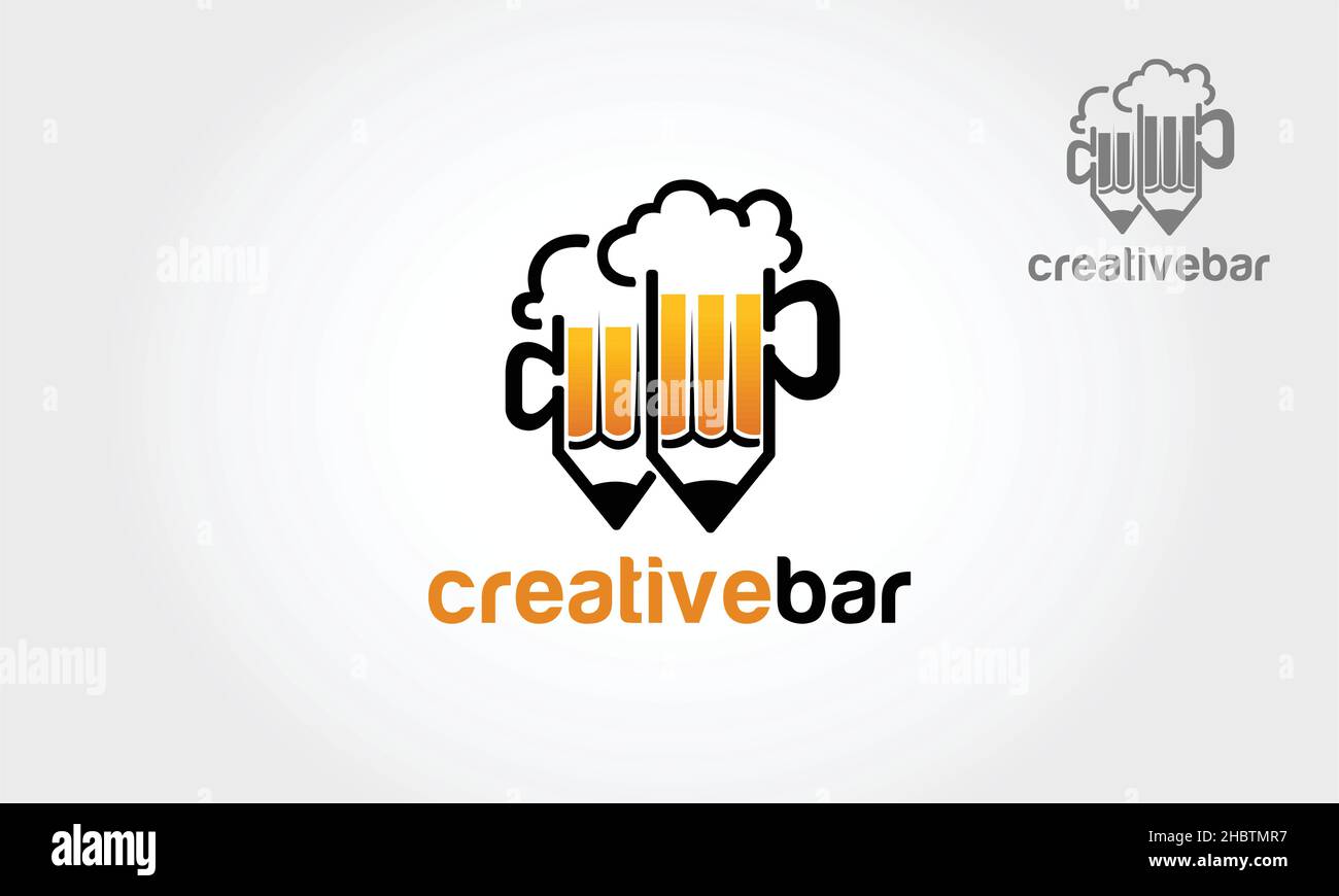 Beer mug pencil. Vector logo design template. Alcoholic drink icon ...