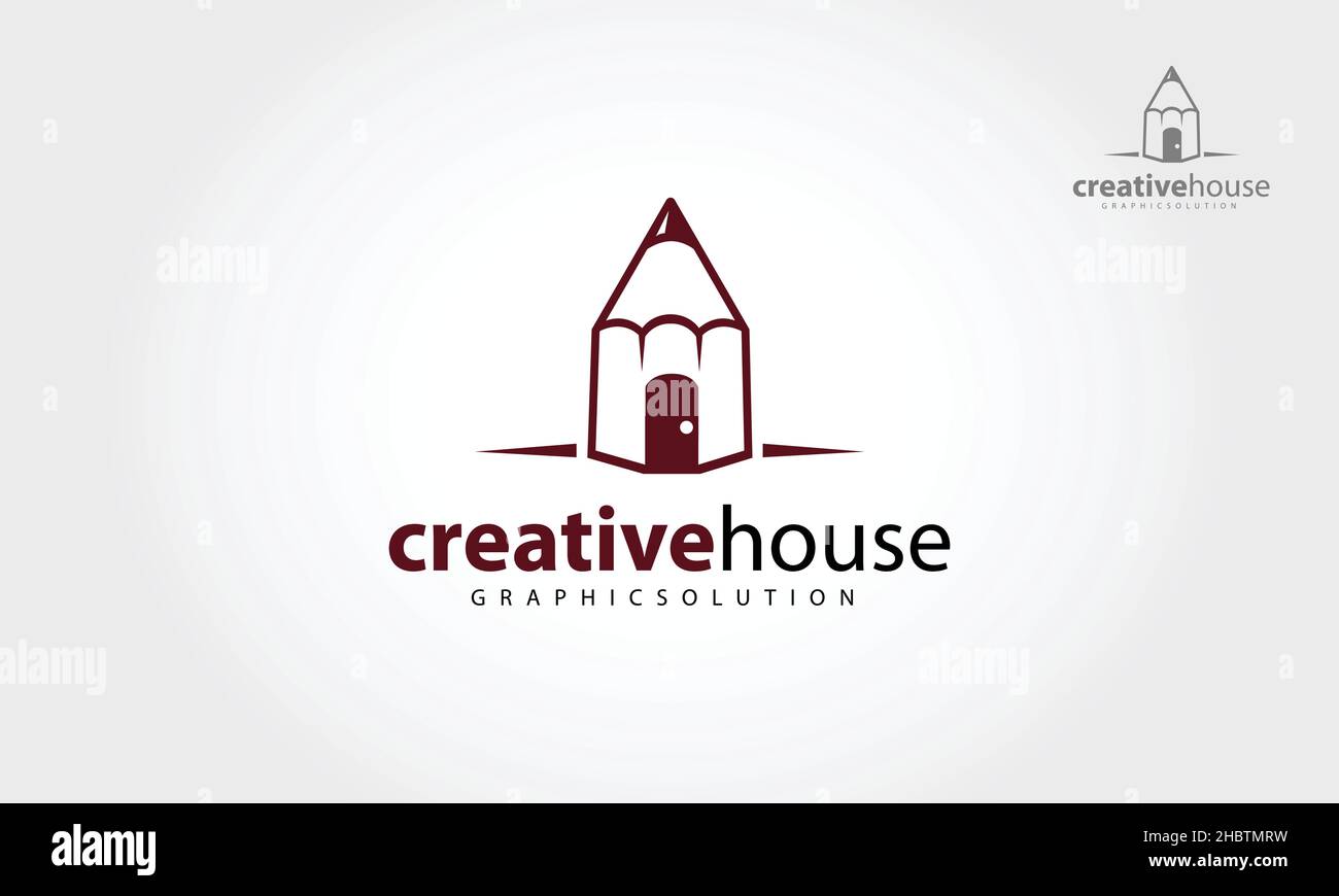 Color line pencil house vector logo template. Easy to change colors ...