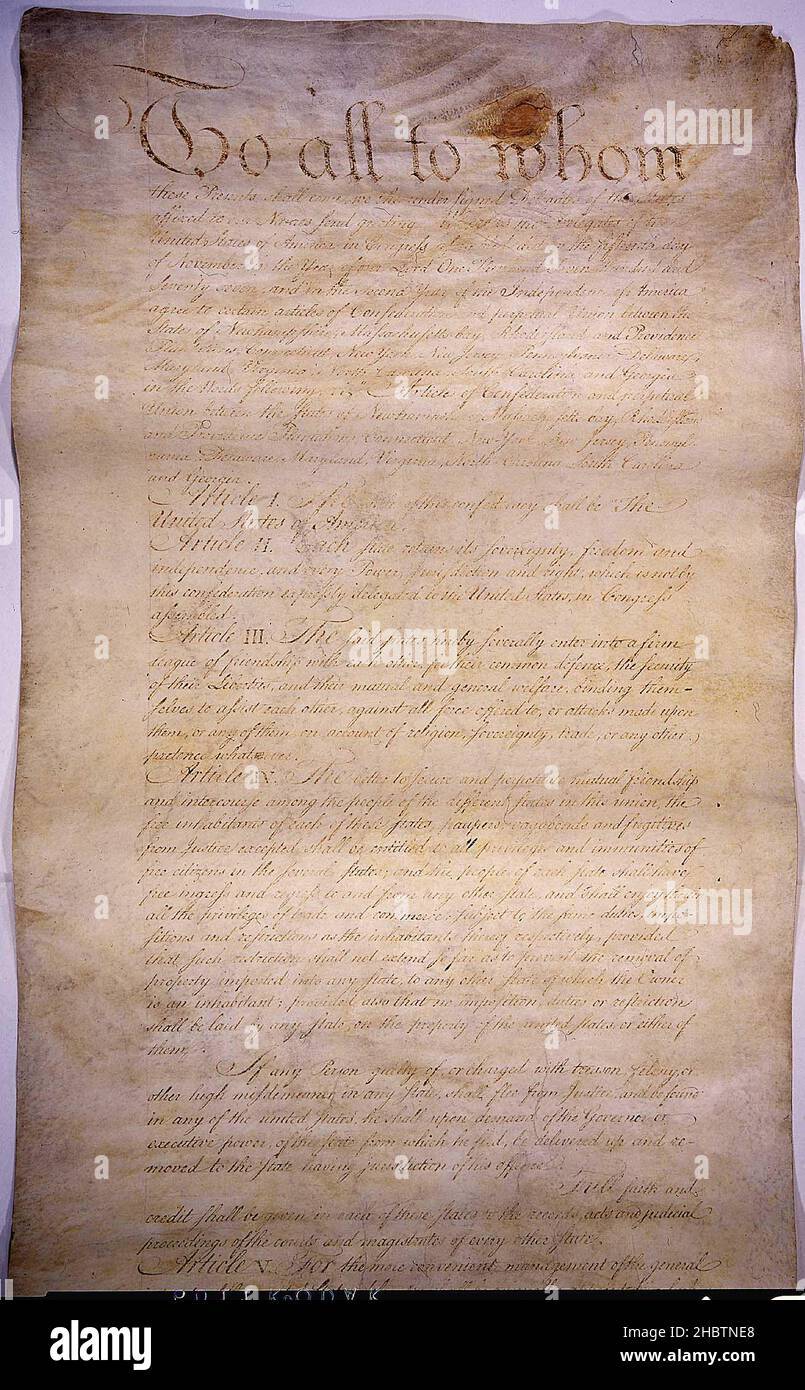 The Articles of Confederation (front page), ratified in 1781. This was ... The Articles of Confederation (front page), ratified in 1781. This was ...