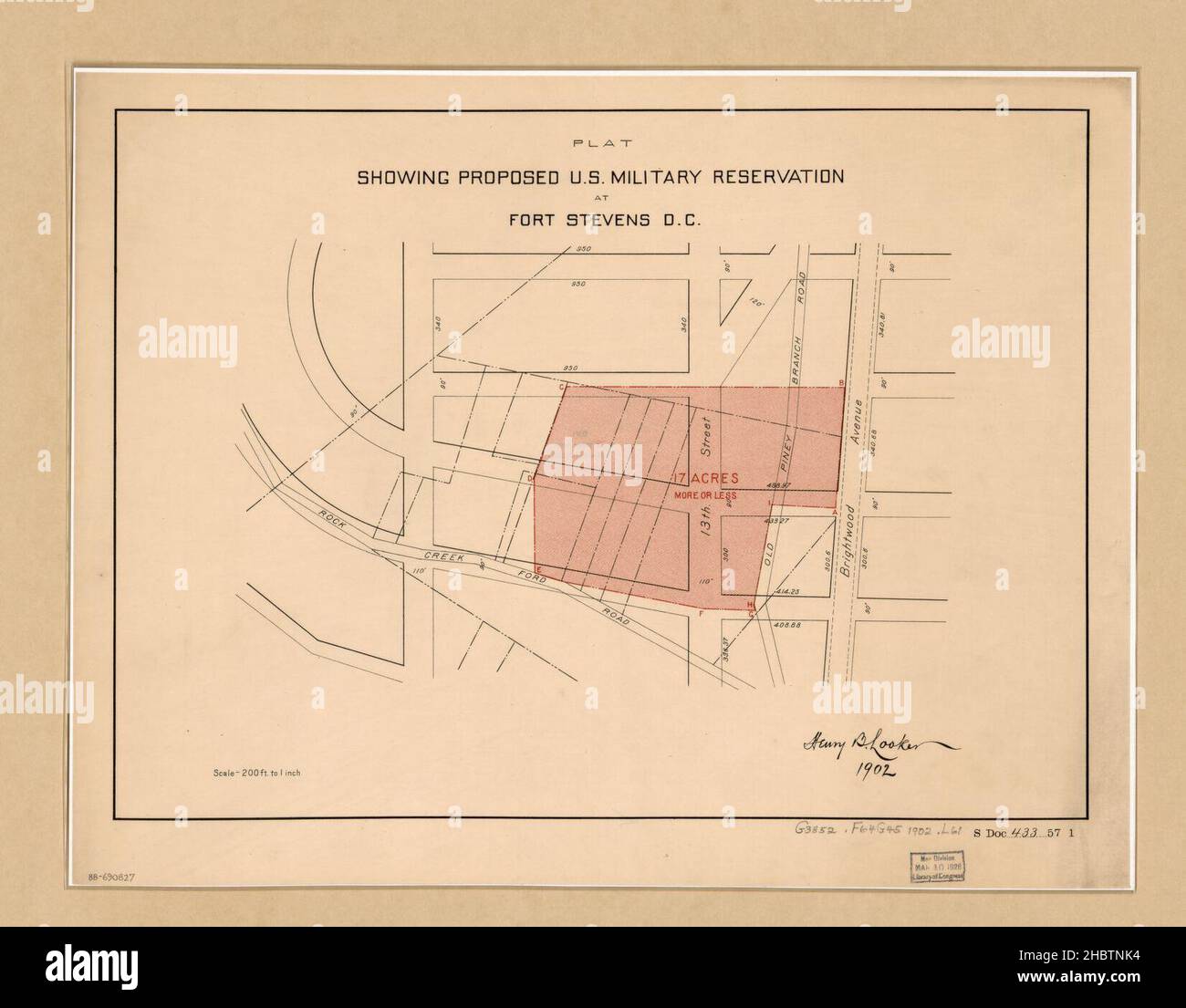 Plat showing proposed U.S. military reservation at Fort Stevens D.C. ca ...