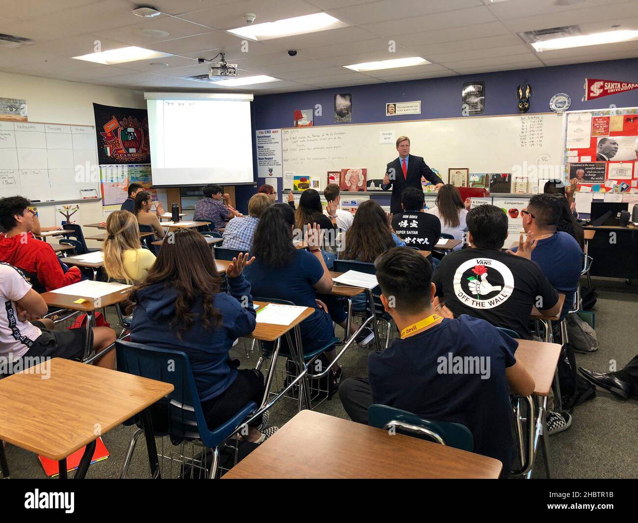 Congressman Greg Stanton speaks to a class full of students at Coronado ...