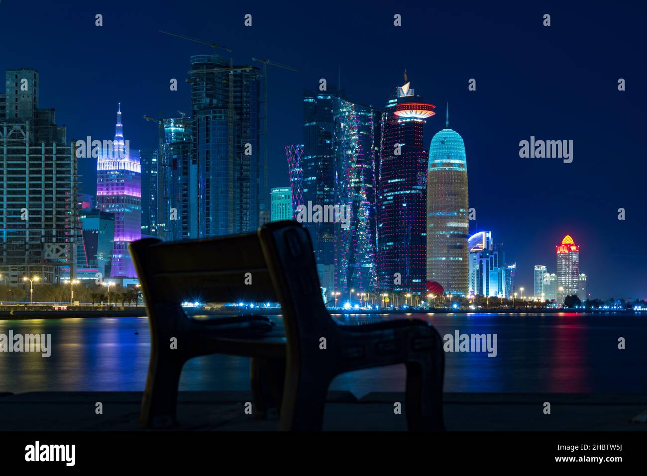 Welcome to Doha by night - Qatar Stock Photo - Alamy