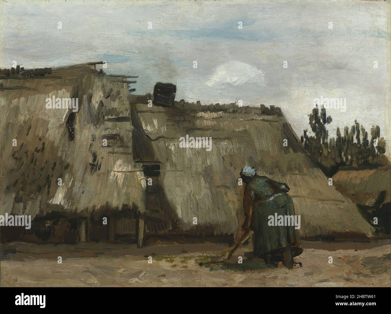 A Peasant Woman Digging in Front of Her Cottage - 1885c. - oil on ...