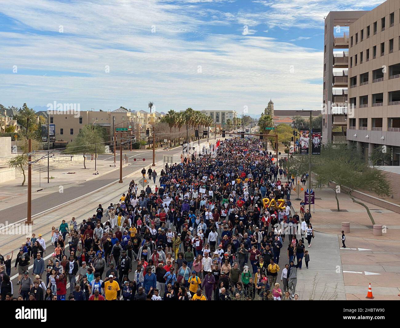 People marching in Phoenix to celebrate MLK Jr. Day in 2020 ca. 20 ...