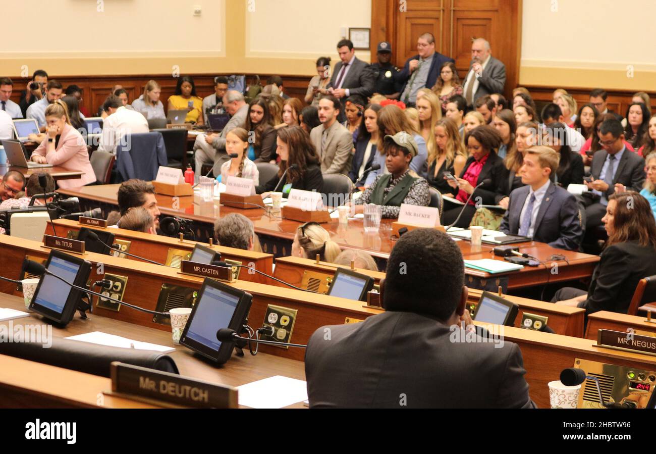 Greta Thunberg testifying before a congressional hearing ca. 18 ...