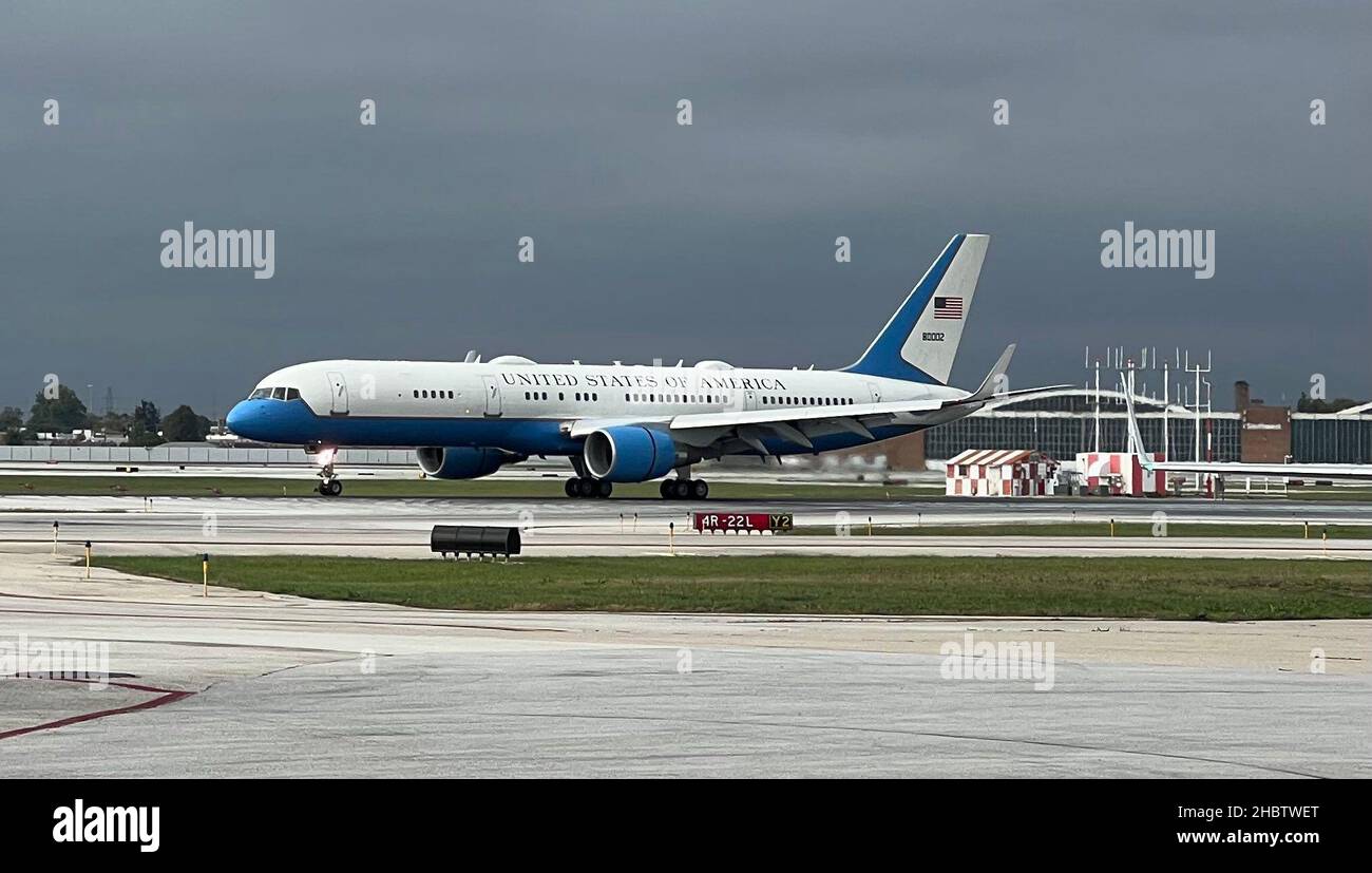 First Lady Jill Biden arrives in Chicago aboard her Boeing C32 plane ca ...