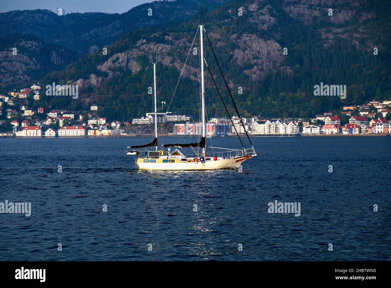 Sailboat Rose at Byfjorden, outside Port of Bergen, Norway Stock Photo ...