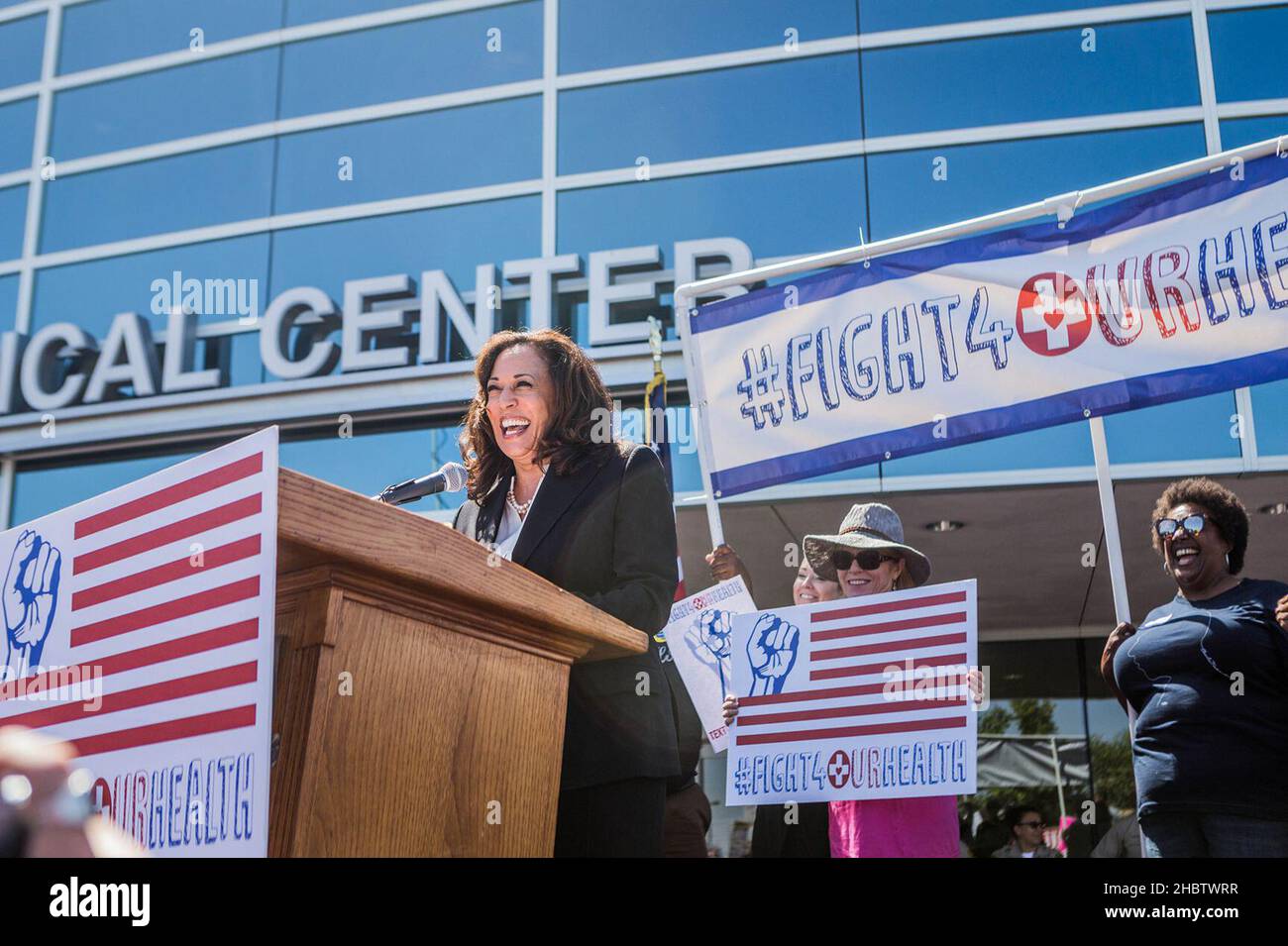 Senator Kamala Harris laughing at a healthcare rally ca. 3 July 2015 or ...