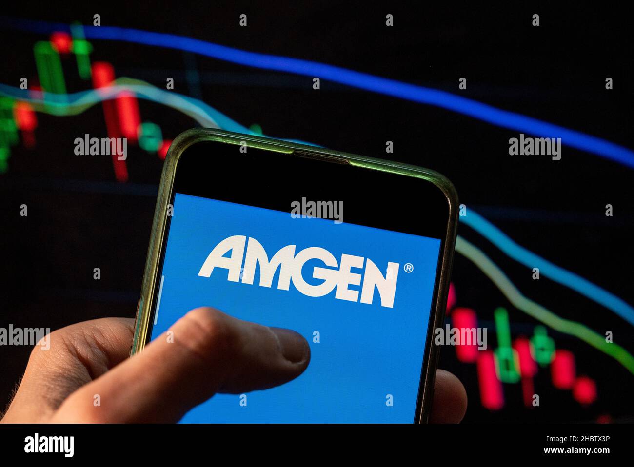 In this photo illustration the American multinational biopharmaceutical ...