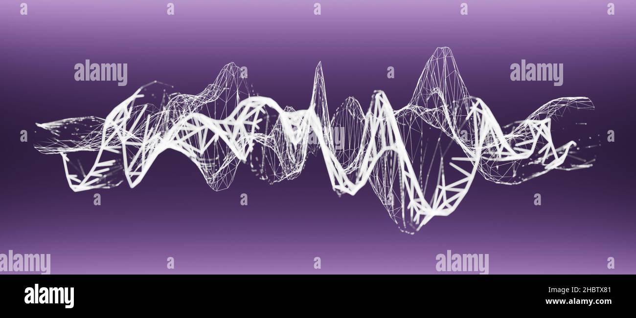 Abstract wireframe waveform or polygonal structure on purple background ...