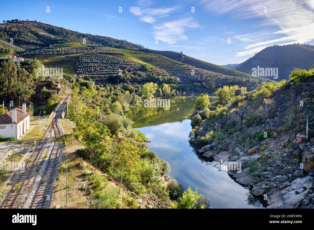 The Tua river and the old railway line at Abreiro. Vale do Tua Regional ...